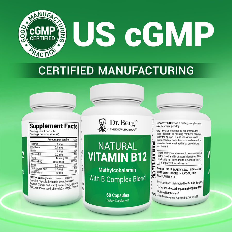 Natural Vitamin B12 – 1000 mcg of Methylcobalamin – with B complex and ...